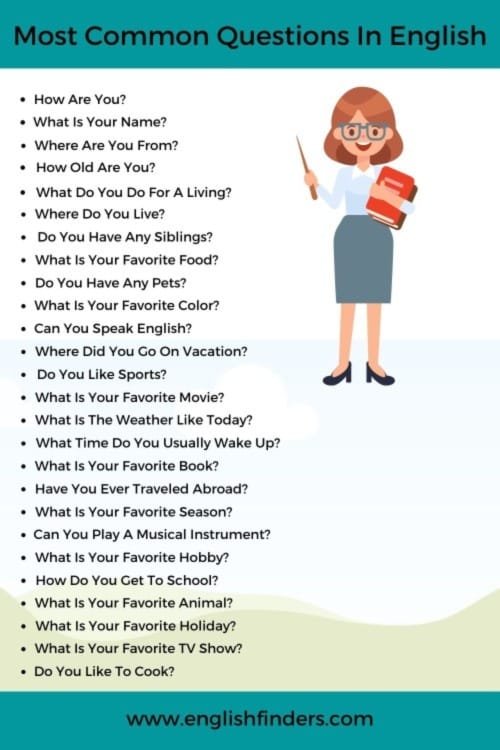 50 Most Common Questions In English English Finders 50 Most Common Questions In English English Finders